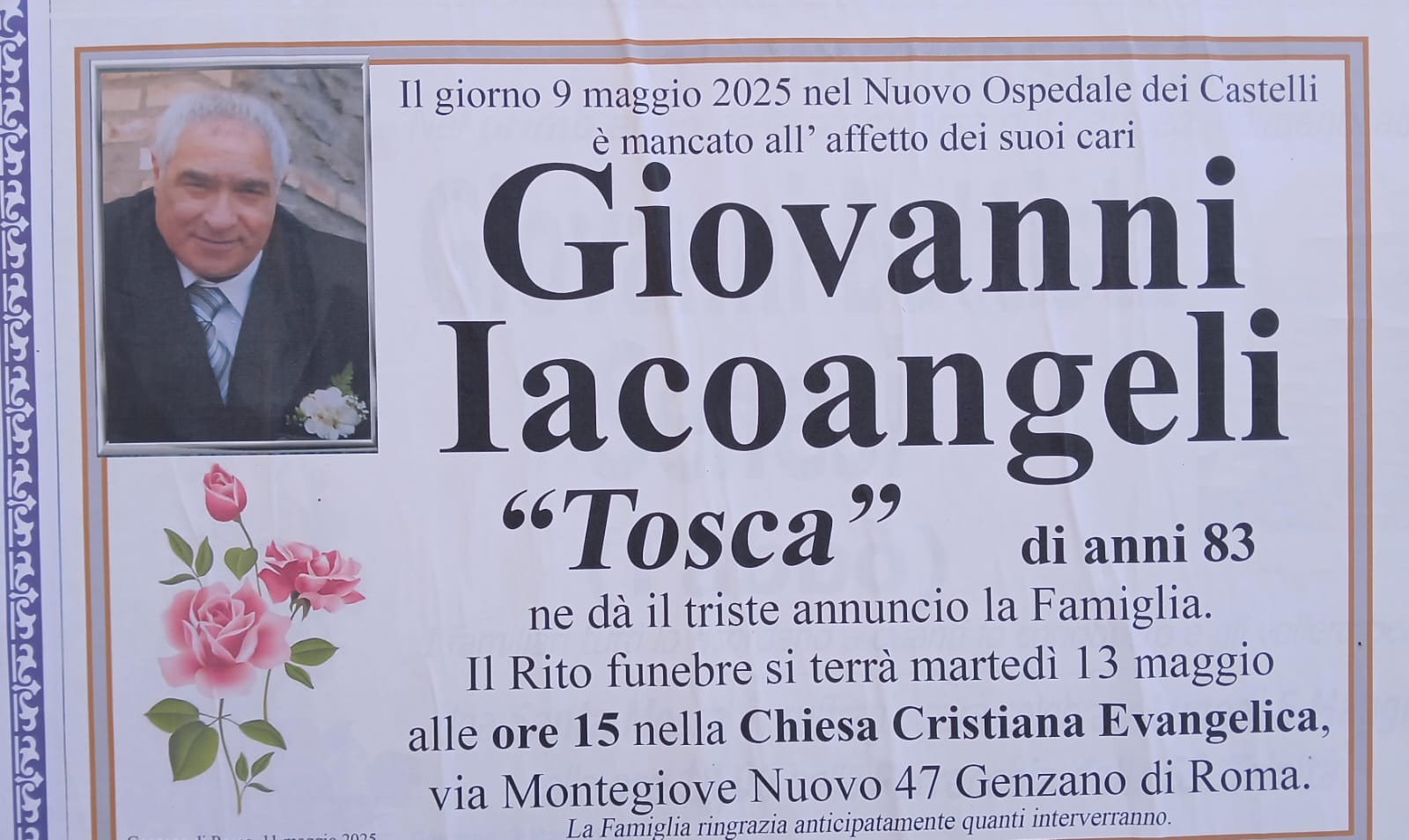 Genzano piange la scomparsa di Giovanni "Tosca" Iacoangeli, storico ...