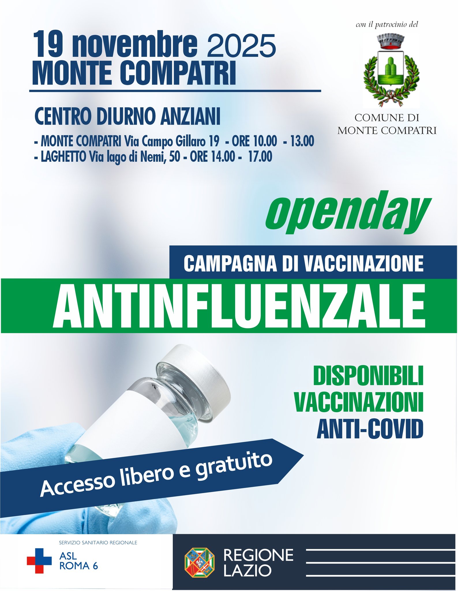 Monte Compatri, Open Day Vaccinale il 19 novembre: campagna ...